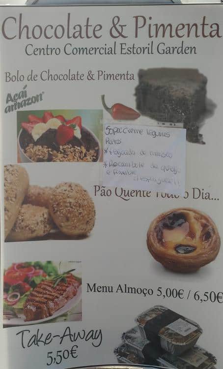 Menu em Chocolate & Pimenta pub & Bar, Estoril