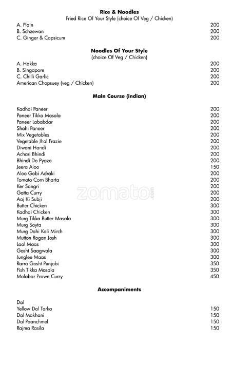 Menu at Indus Restaurant - Cambay Spa & Resort, Jaipur