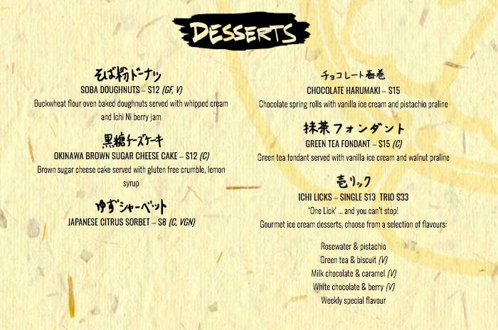 Menu at Ichi Ni restaurant, Saint Kilda