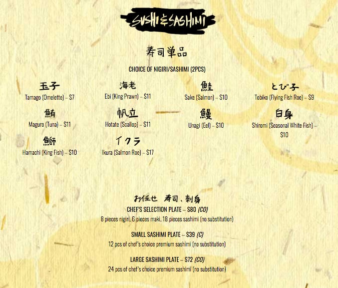 Menu at Ichi Ni restaurant, Saint Kilda