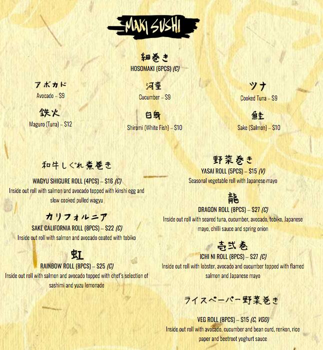 Menu at Ichi Ni restaurant, Saint Kilda