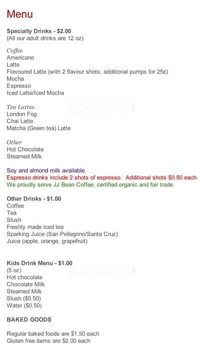 Menu at Connections Coffee House, Burnaby