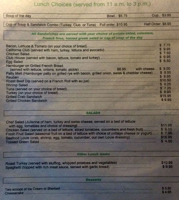 Menu at Sharp Park Restaurant, Pacifica, Francisco Blvd