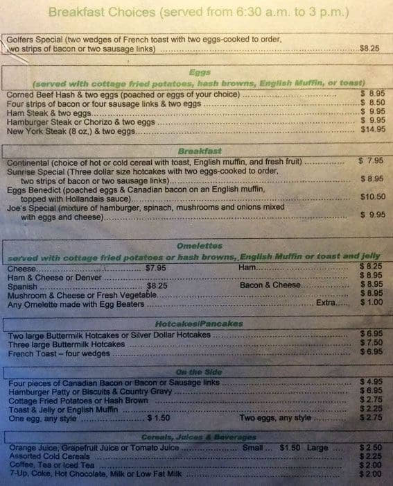 Menu at Sharp Park Restaurant, Pacifica, Francisco Blvd
