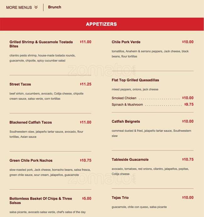 Menu at Z'Tejas pub & bar, Chandler, W Ray Rd
