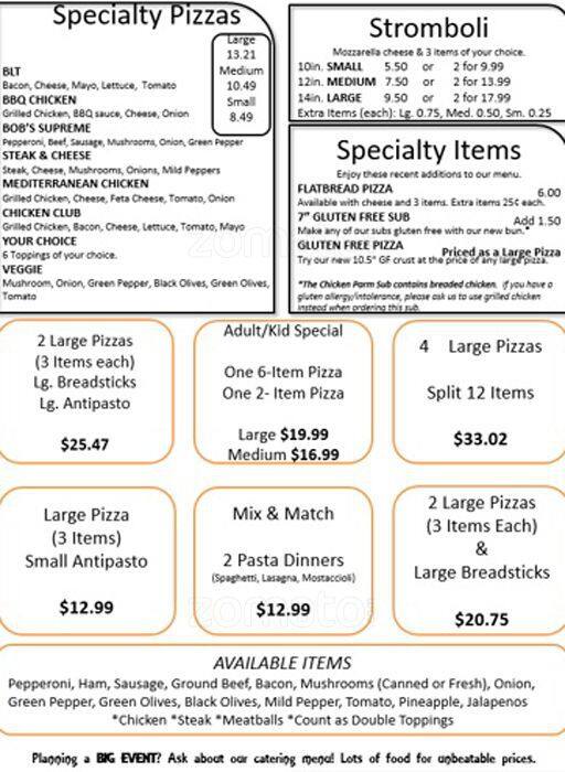 Menu at Bob's Original Pizza restaurant, Flint, Richfield Rd