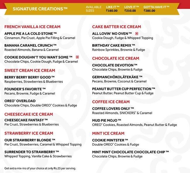 Cold Stone Creamery Menu, Menu for Cold Stone Creamery, Whitefield ...