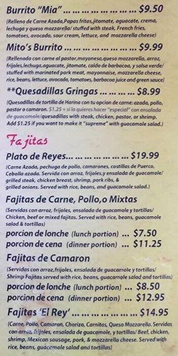 Menu at Taqueria El Rey restaurant, Martinez, Washington Rd #25