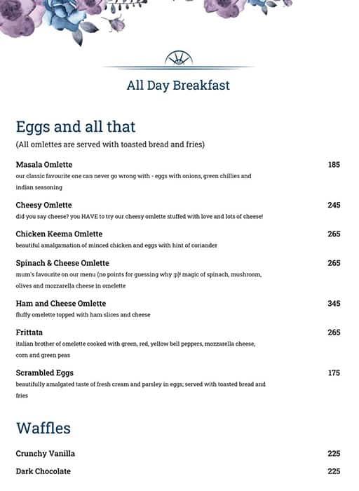 Menu of Baari Cafe, Lado Sarai, New Delhi