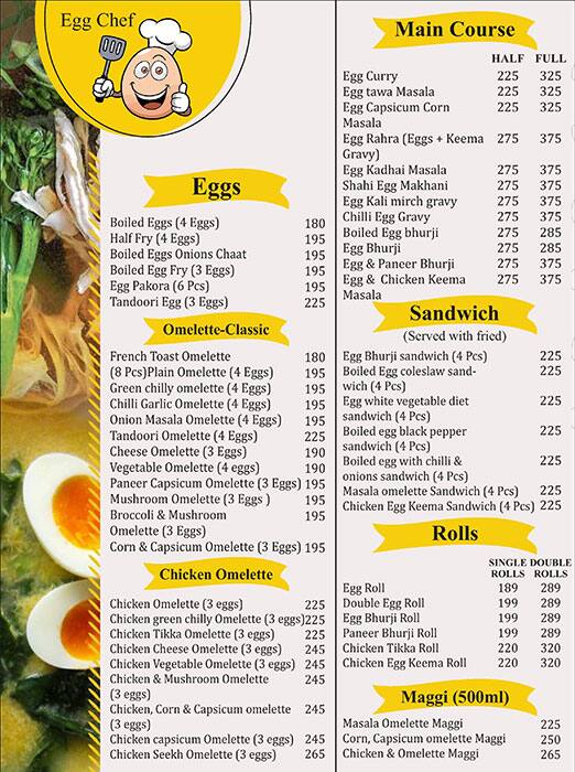 Menu of Egg Chef, Sector 31, Faridabad