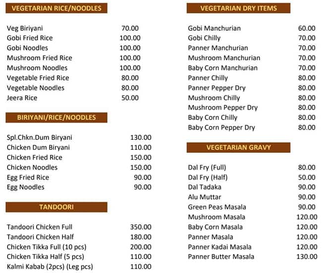 Menu of Samudra Restaurant, Bommanahalli, Bangalore
