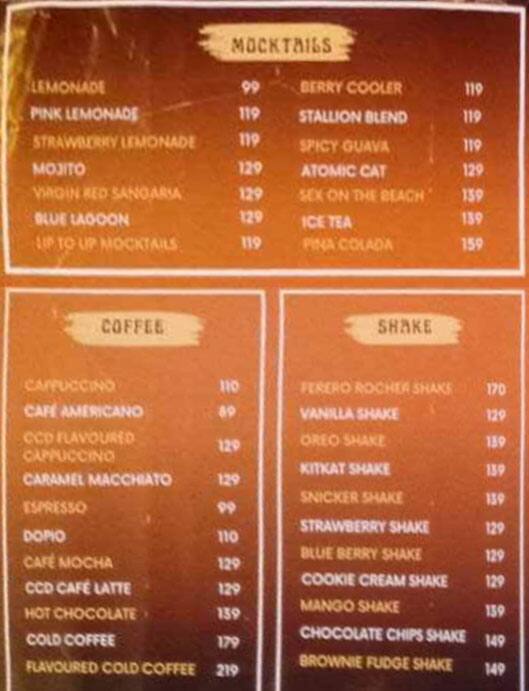 Menu of Cafe Coffee Dose, Gota, Ahmedabad