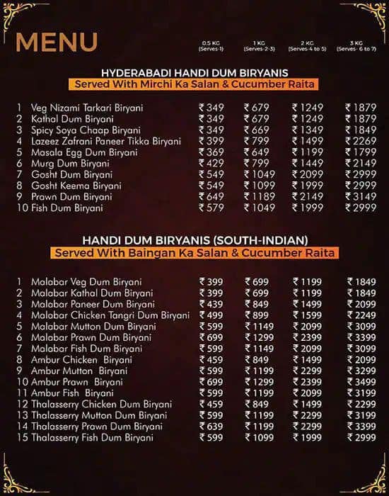 Menu of Daawat E Biryani, Sector 18, Noida