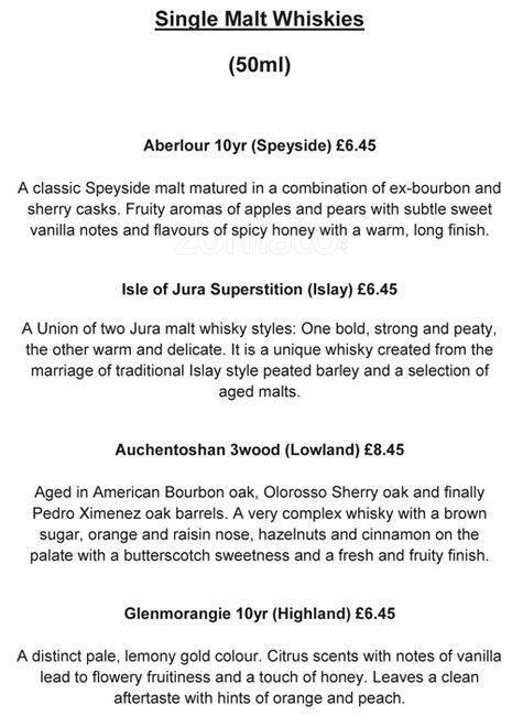 Menu at Wildfire steakhouse, Edinburgh