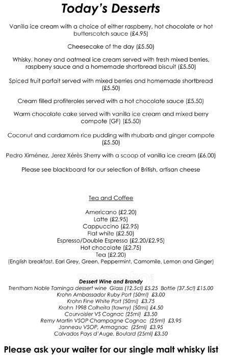 Menu at Wildfire steakhouse, Edinburgh