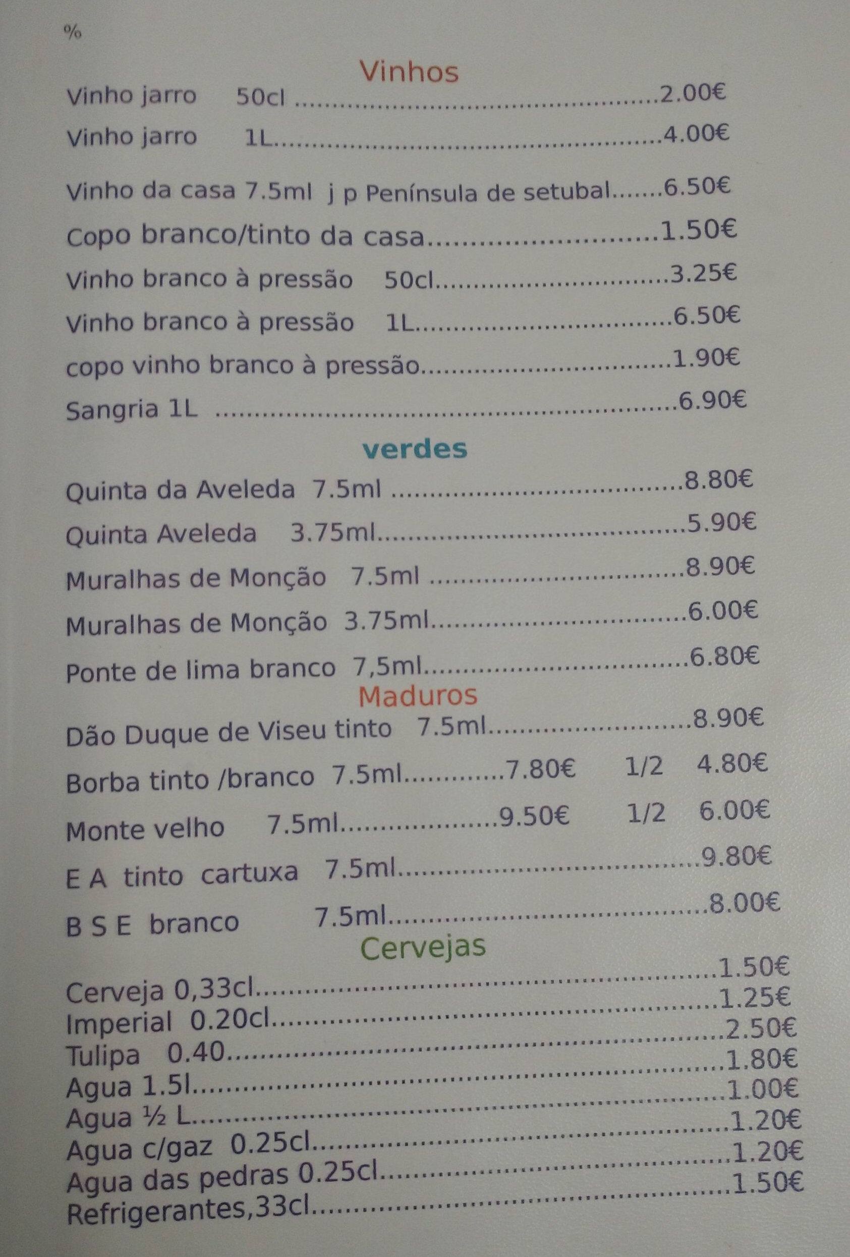 Menu em Beco do Forno restaurante, Lisboa