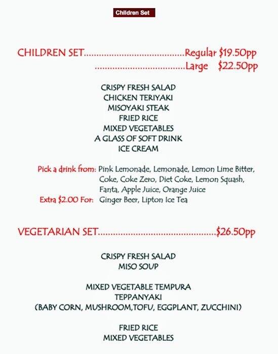 Menu at Saka restaurant, Crows Nest