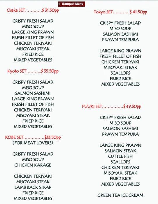 Menu at Saka restaurant, Crows Nest