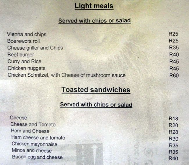 Menu at Chameleon Village Lion Park Restaurant., Hartbeespoort