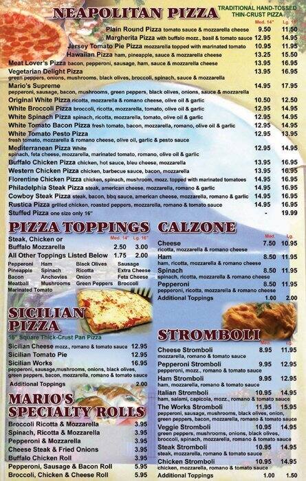 Menu at Mario's Pizza pizzeria, Elkton, 42 Beauchamp Rd