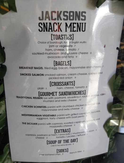 Menu at Jacksons Lounge Bar, Toorak
