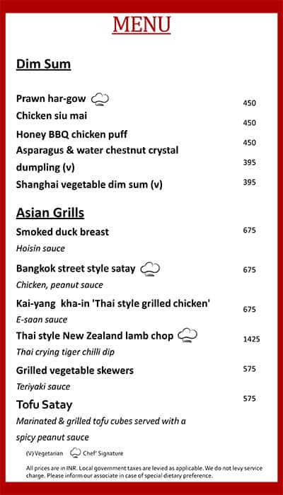 Menu at InAzia - Sheraton Grand Bengaluru Whitefield Hotel & Convention ...
