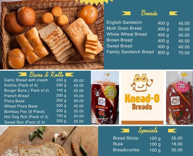 Menu of Knead-O Breads, Yeshwantpur, Bangalore