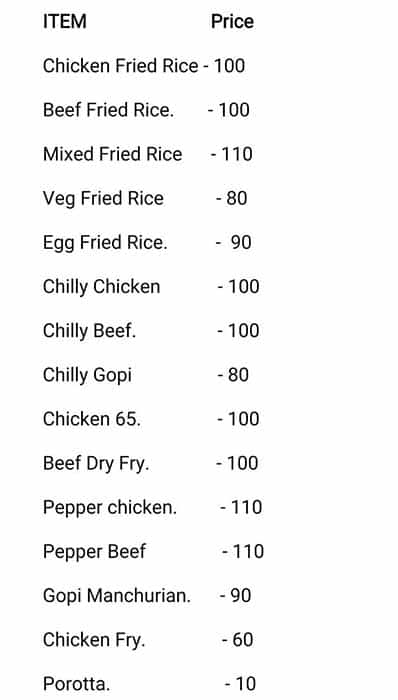 Menu of Lokha Foods, Angamali, Kochi