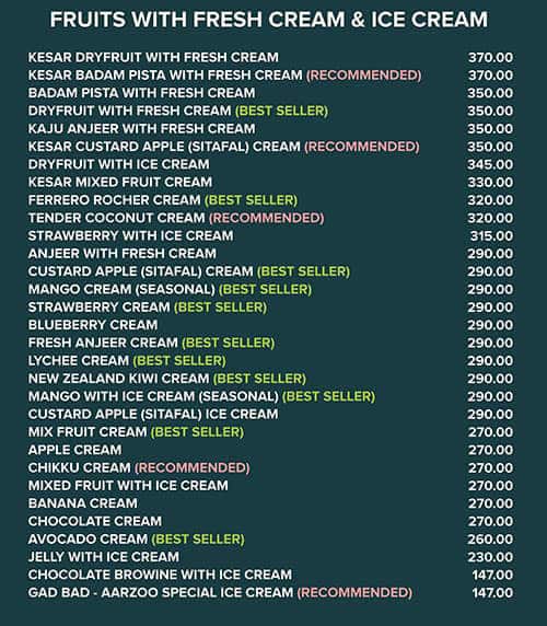 Menu of Aarzoo The Perfect Dessert Shop, Frazer Town, Bangalore