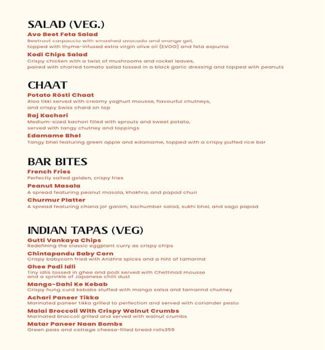 Menu of Post Card - Global Tapas Bar, Madhapur, Hyderabad