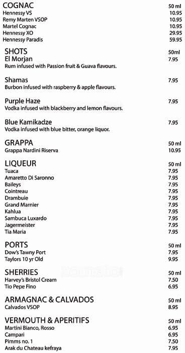 Menu at Levant restaurant, London, 76 Wigmore St