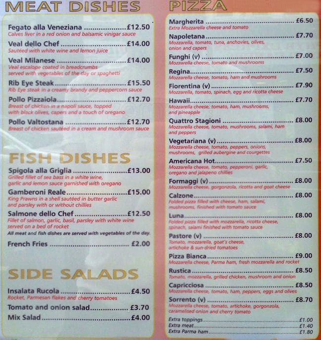 Menu at Bianca Pizzeria Ristorante, London