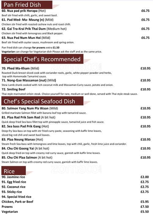 Menu at Thai Bonanza restaurant, Wallington, 14 Ross Parade