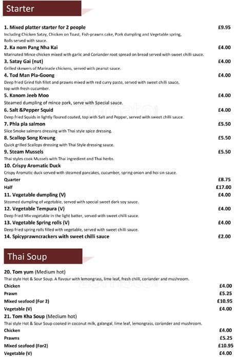 Menu at Thai Bonanza restaurant, Wallington, 14 Ross Parade