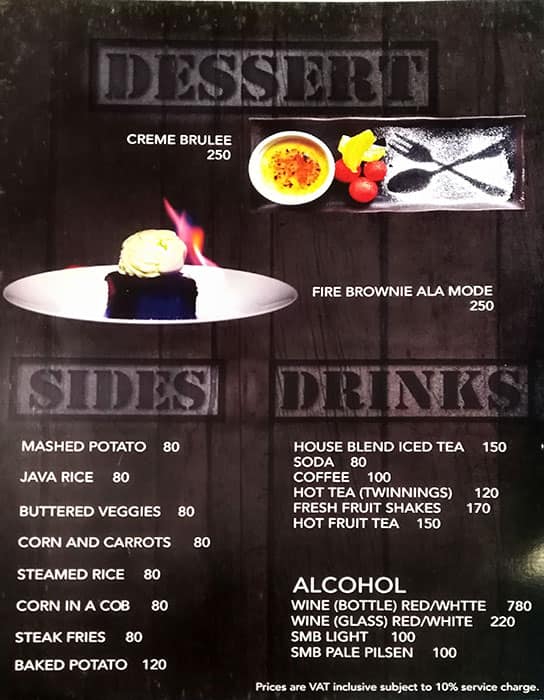 Menu at Sky Garden Steak House - Ace Hotel & Suites, Pasig