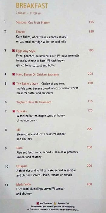 Menu at Citrus Cafe - Lemon Tree, Chennai