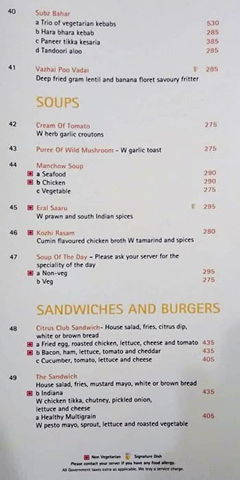 Menu at Citrus Cafe - Lemon Tree, Chennai