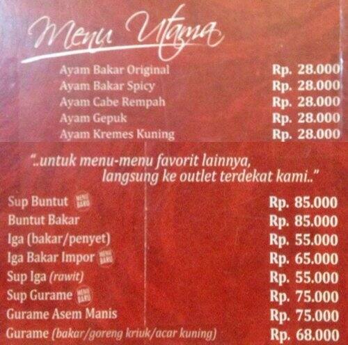 Menu at Chicken Story restaurant, North Jakarta, Senayan City