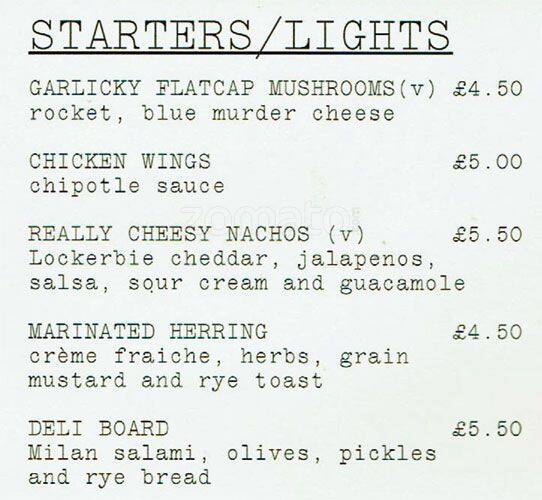 Menu at The Southern Bar, Edinburgh