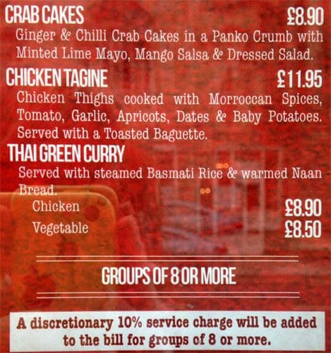 Menu at Bacchus Bar, Glasgow