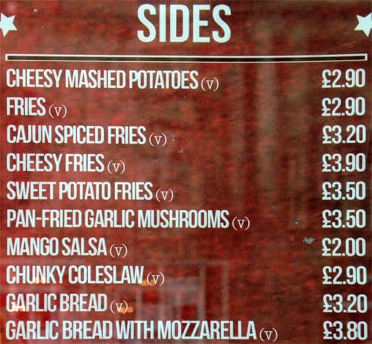 Menu at Bacchus Bar, Glasgow