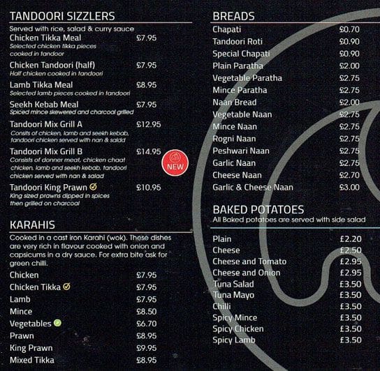 Menu at Madras Cottage fast food, Glasgow, 146 Main St