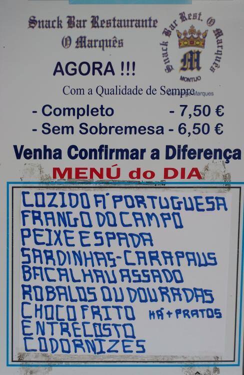 Menu at O Marquês restaurant, Montijo