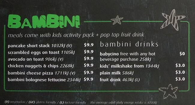 Menu at Stellarossa cafe, Yarrabilba