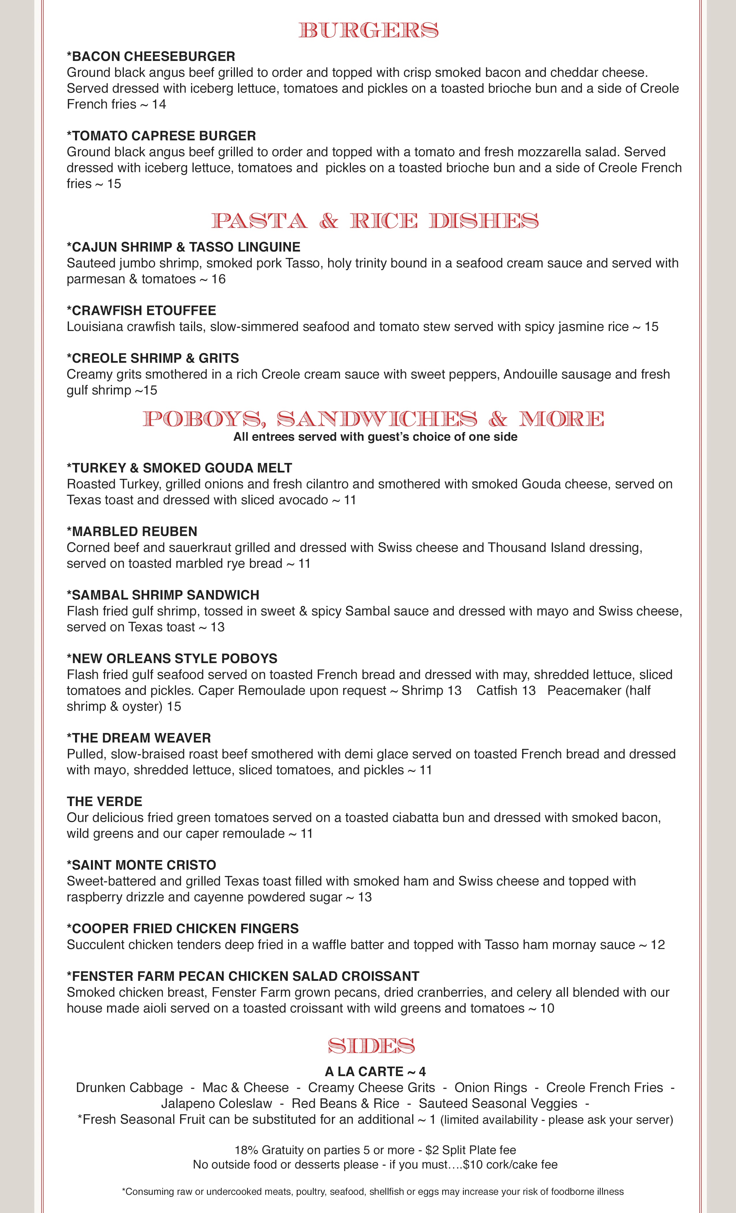 Menu at The French Market and Tavern pub & bar, Locust Grove