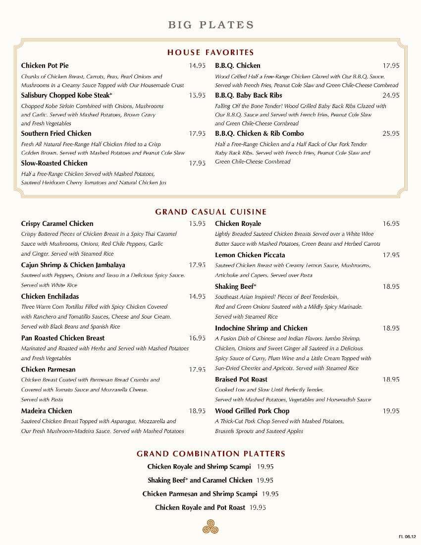 Menu at Grand Lux Cafe, Sunrise, Sawgrass Mills Cir