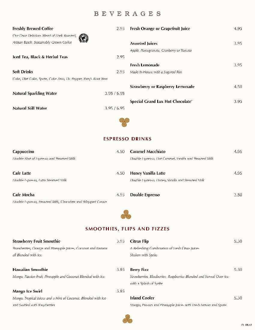 Menu at Grand Lux Cafe, Sunrise, Sawgrass Mills Cir