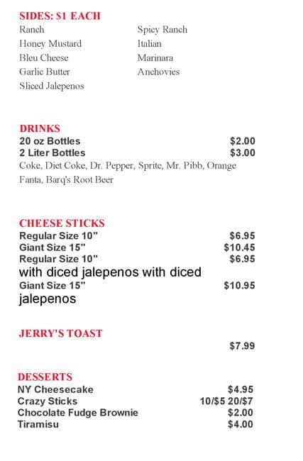 Menu at The Pizza Guy pizzeria, Dallas