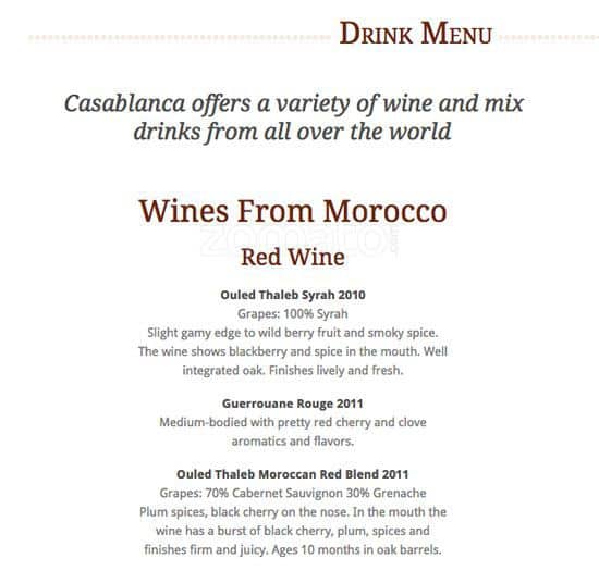 Menu at Casablanca Restaurant, Jamison