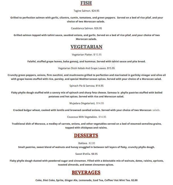 Menu at Casablanca Restaurant, Jamison